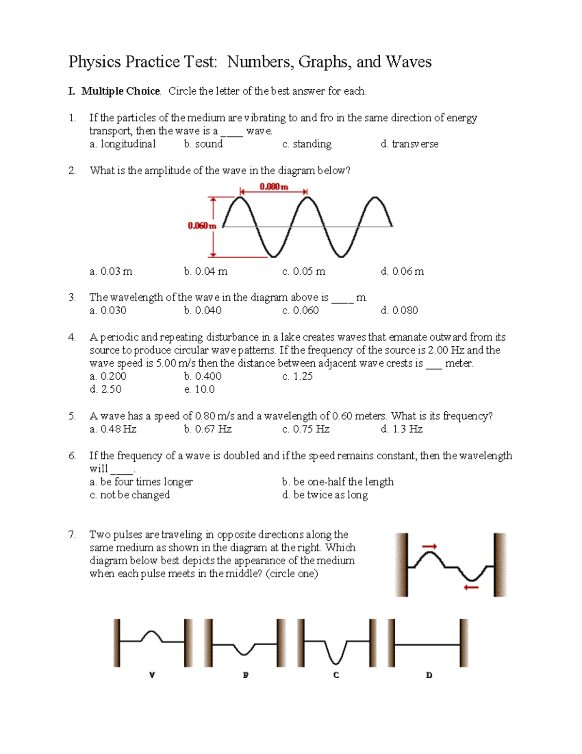 Physics Practice Test: Waves, Frequency, and Amplitude Calculations ...