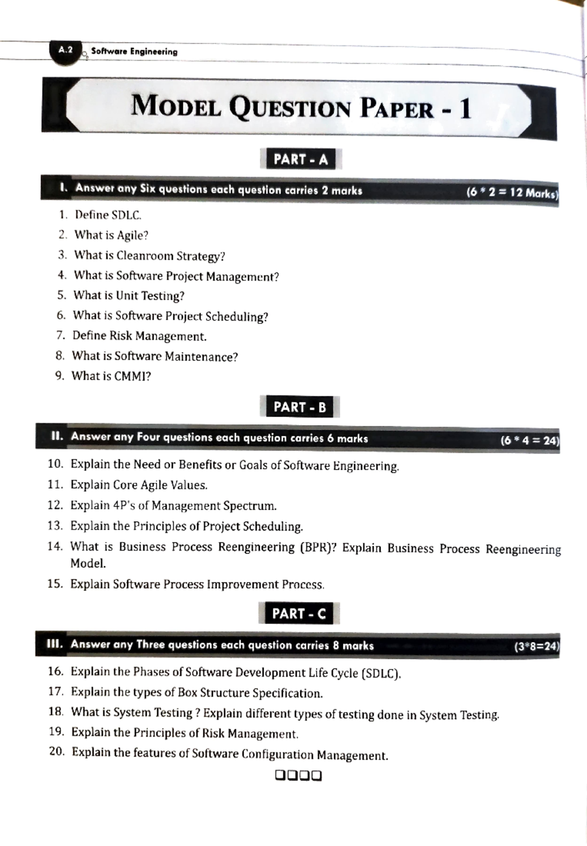 Software Engineering Model Question Papers - Exam Prep for SE 101 - Studocu