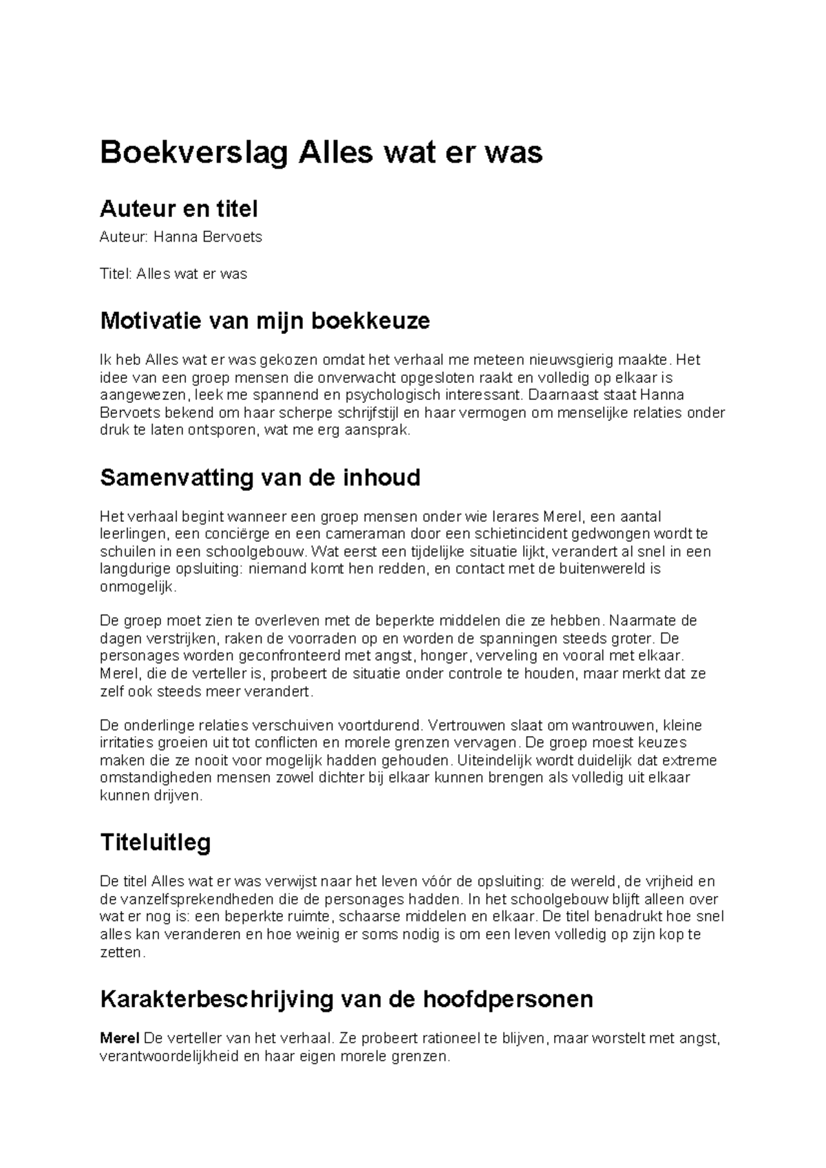 Boekverslag: Alles wat er was - Hanna Bervoets Analyse en Samenvatting ...