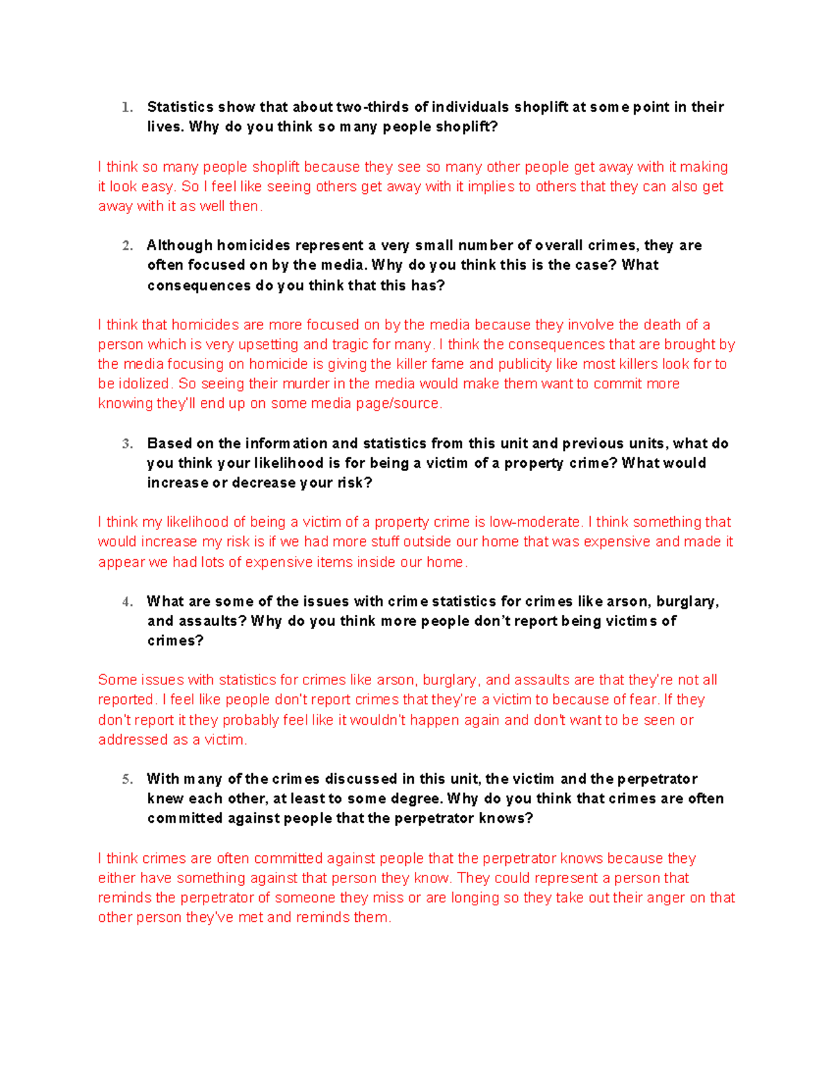 UNIT 4 Critical Thinking Questions on Crime and Statistics - Studocu