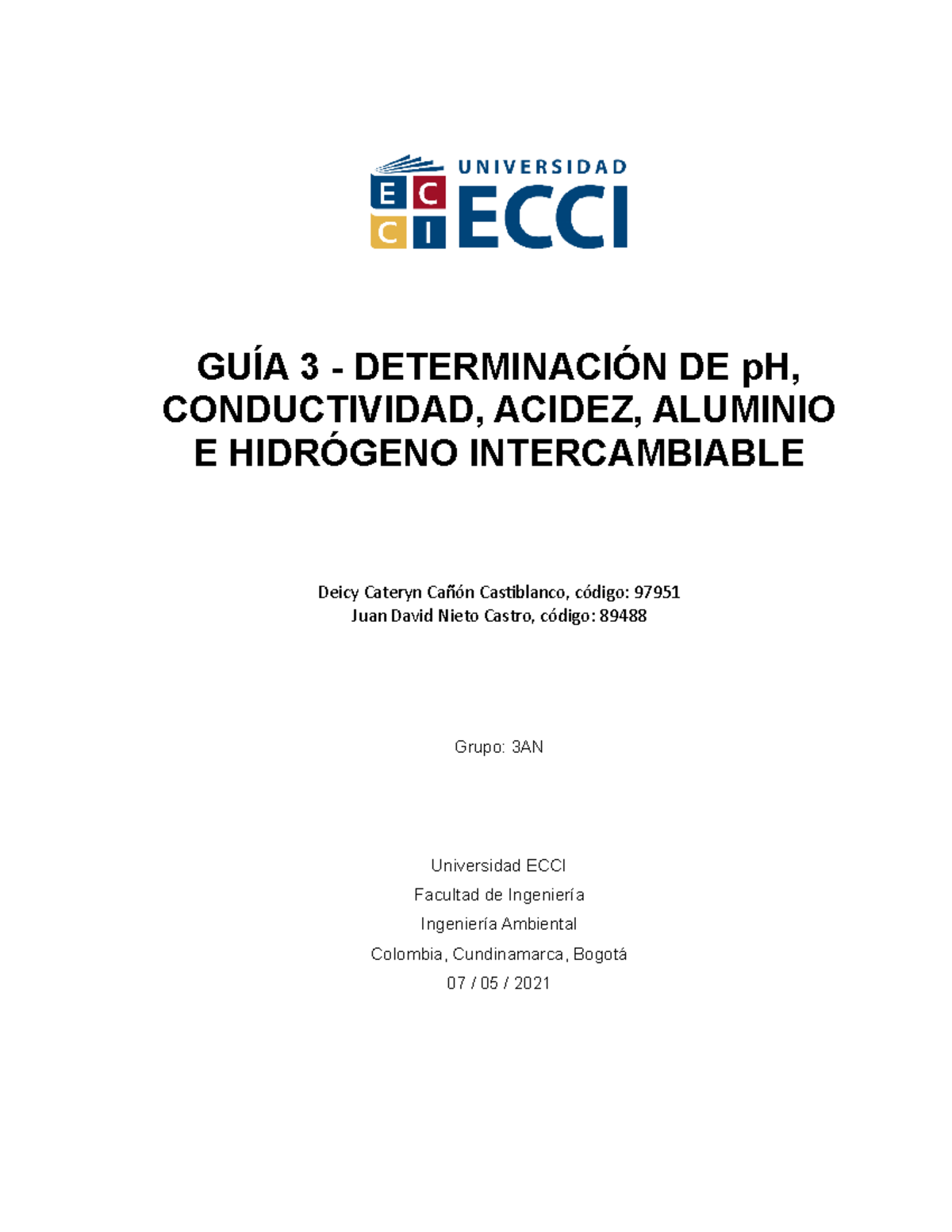 Informes de Laboratorio edafología DETERMINACIÓN DE pH, CONDUCTIVIDAD, ACIDEZ, ALUMINIO E ...