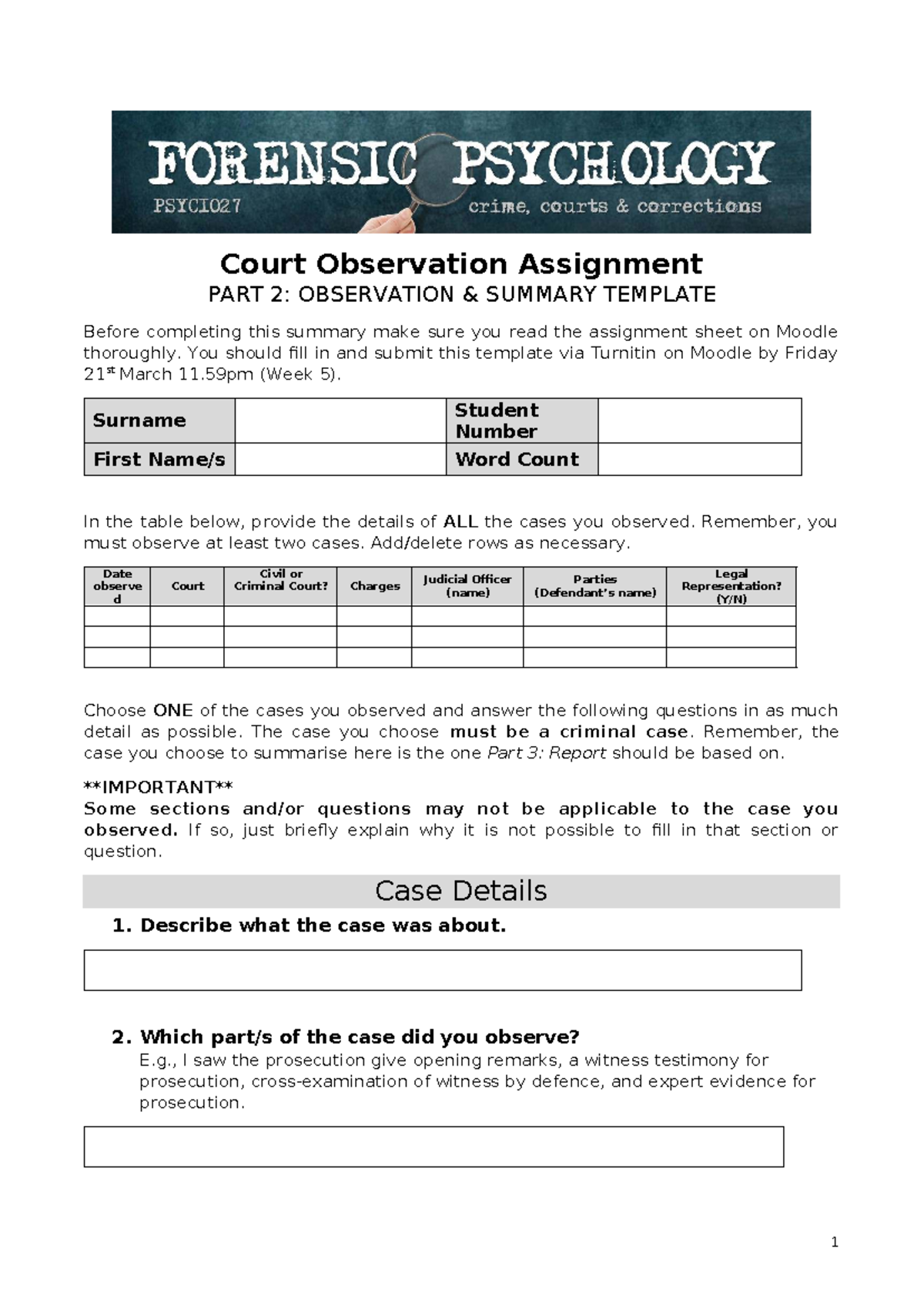 Court Observation Assignment: Part 2 - Summary Template - Studocu