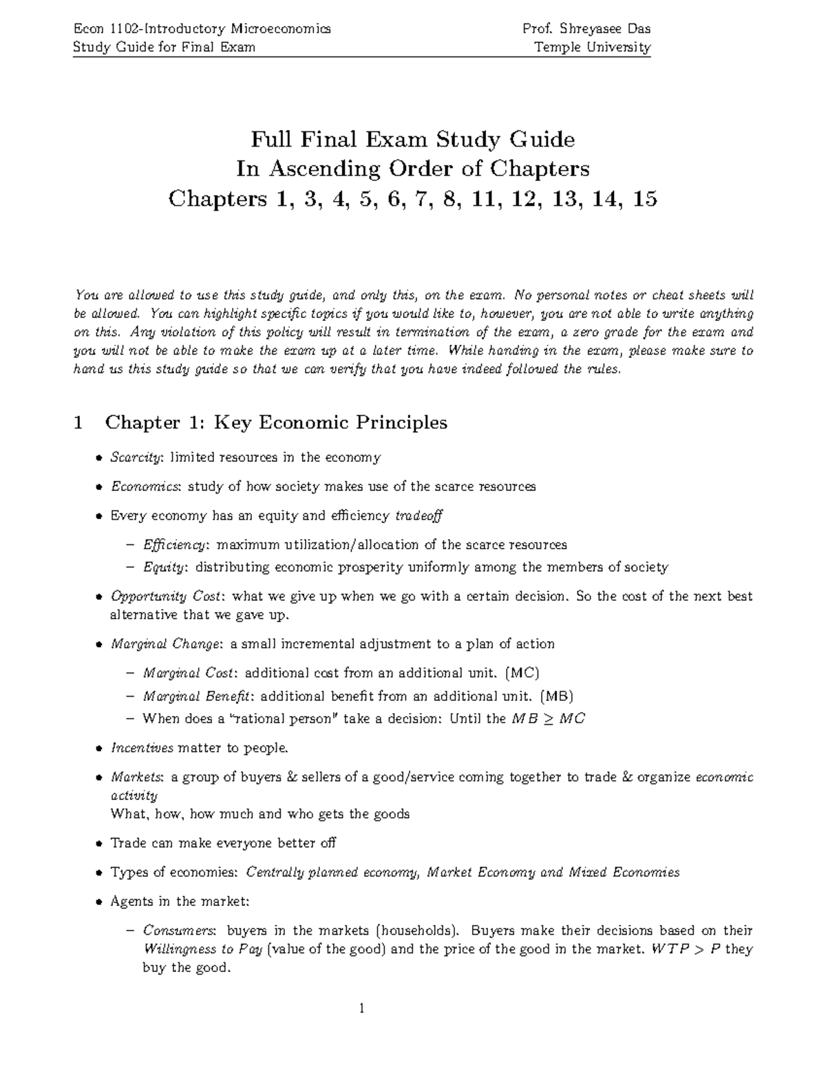 Temple University ECON 101 Final Exam Study Guide - Studocu