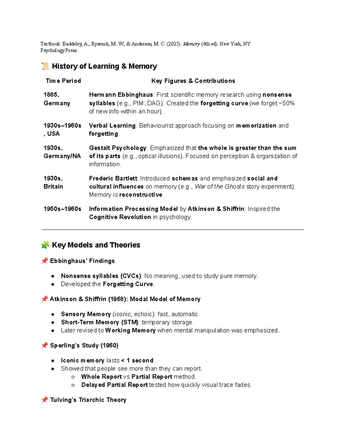 Psyc 350 - Chapter 1: Key Concepts in Memory Research and Theories ...