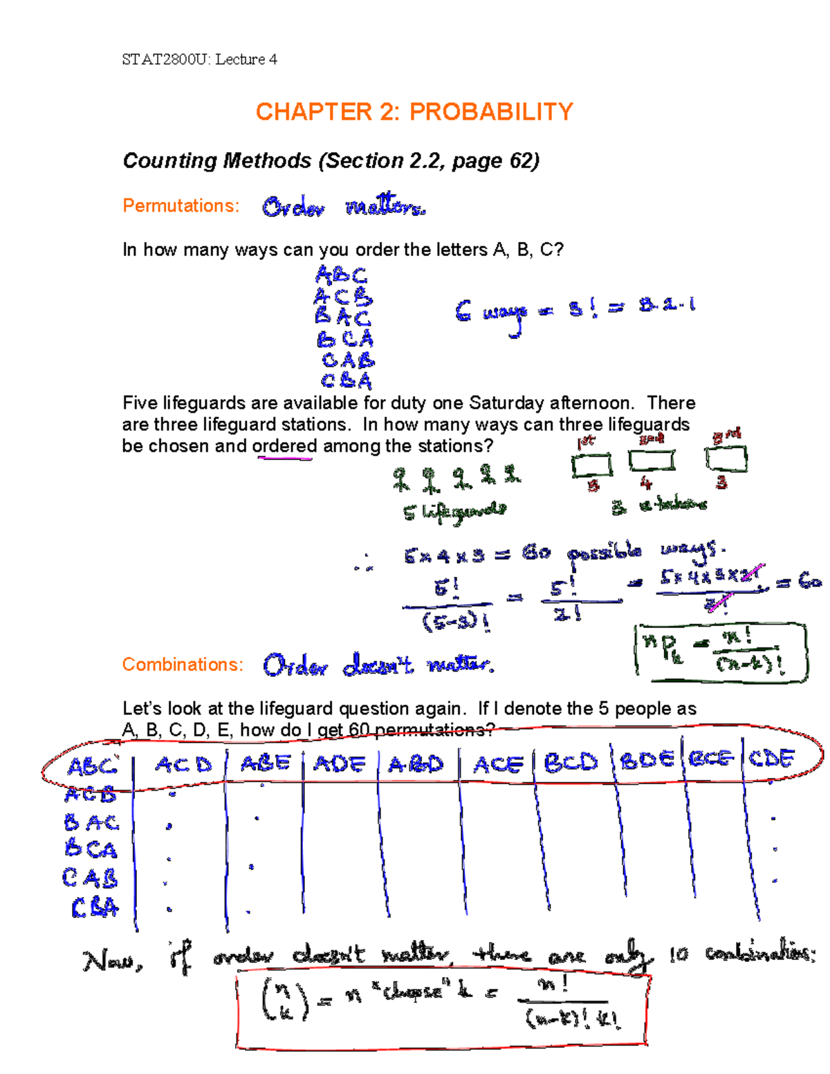 STAT2800U: Lecture 4 - Counting Methods & Conditional Probability (Ch ...