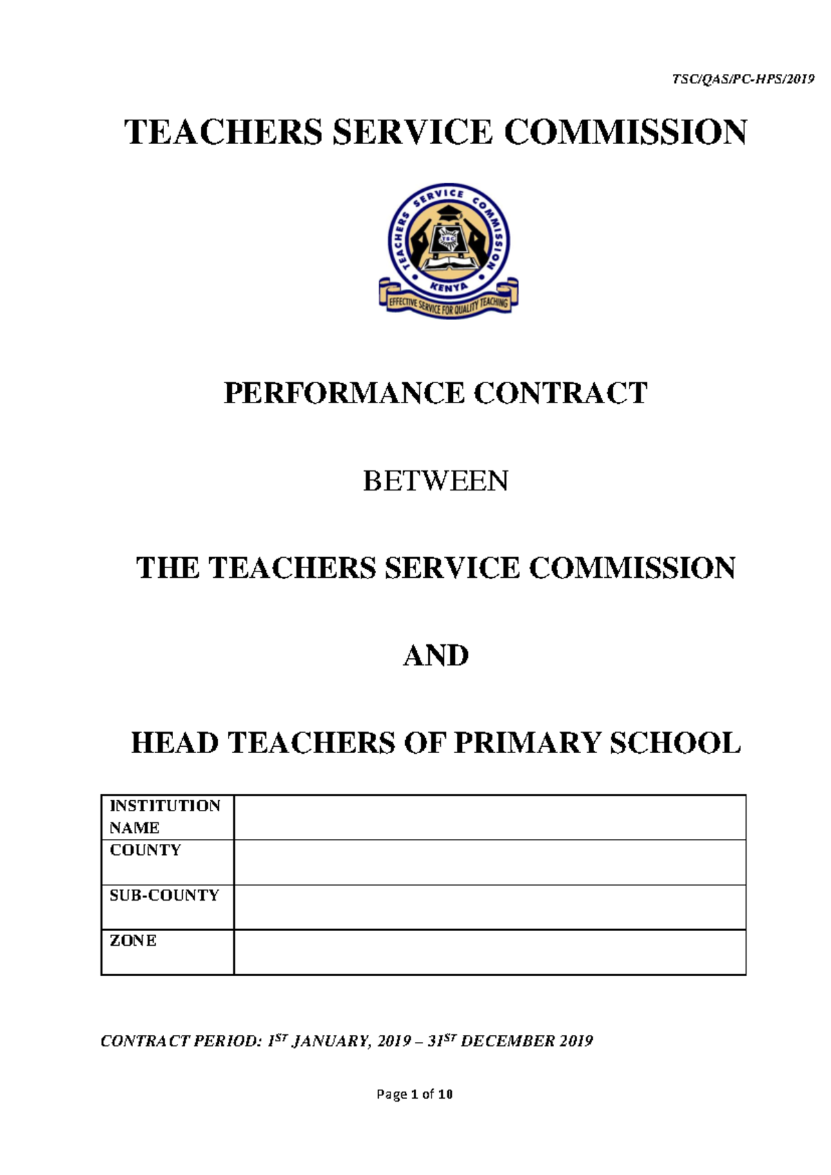 Performance Contract for Heads of Primary Schools 2019 - Studocu