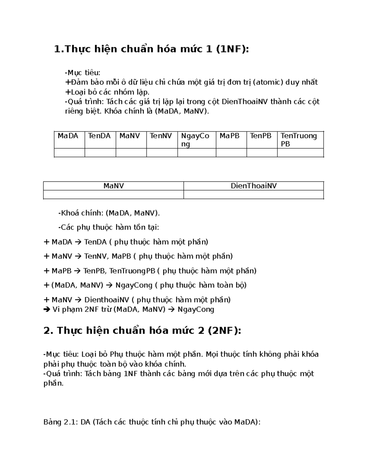 Chuẩn Hóa Dữ Liệu: 1NF, 2NF, 3NF - Bài Tập 4 (11254016) - Studocu