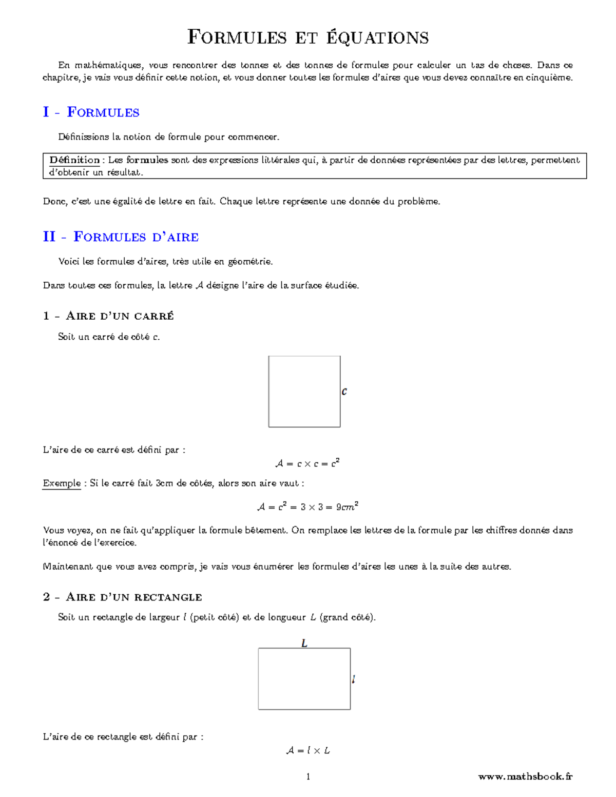 Formules et Équations en Mathématiques - Cours de Cinquième - Studocu