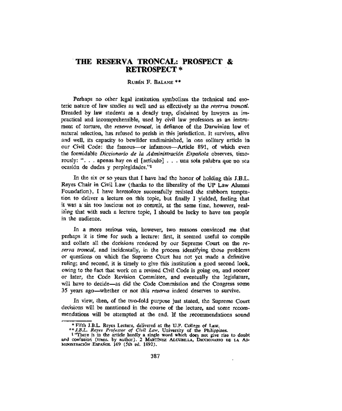 **The Reserva Troncal: Insights from a Lecture on Civil Law (J.B. Reyes ...
