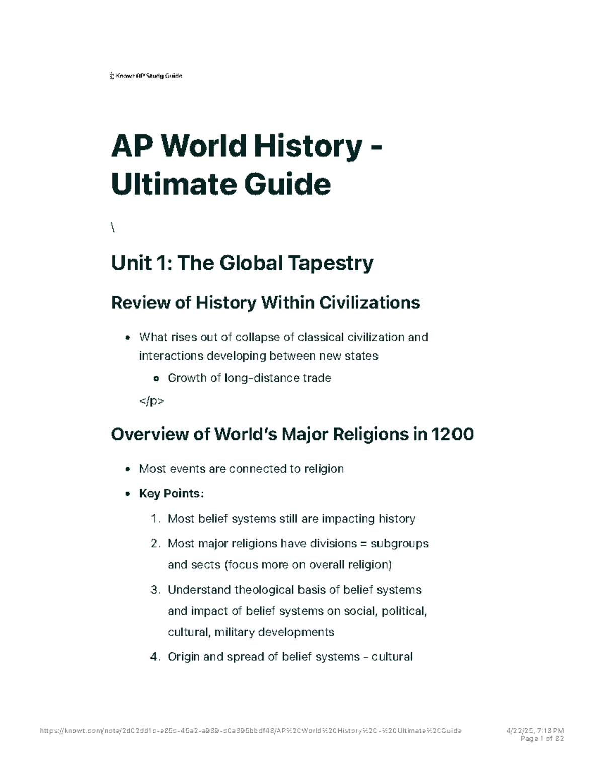 AP World History - Ultimate Guide Notes for Unit 1: The Global Tapestry ...