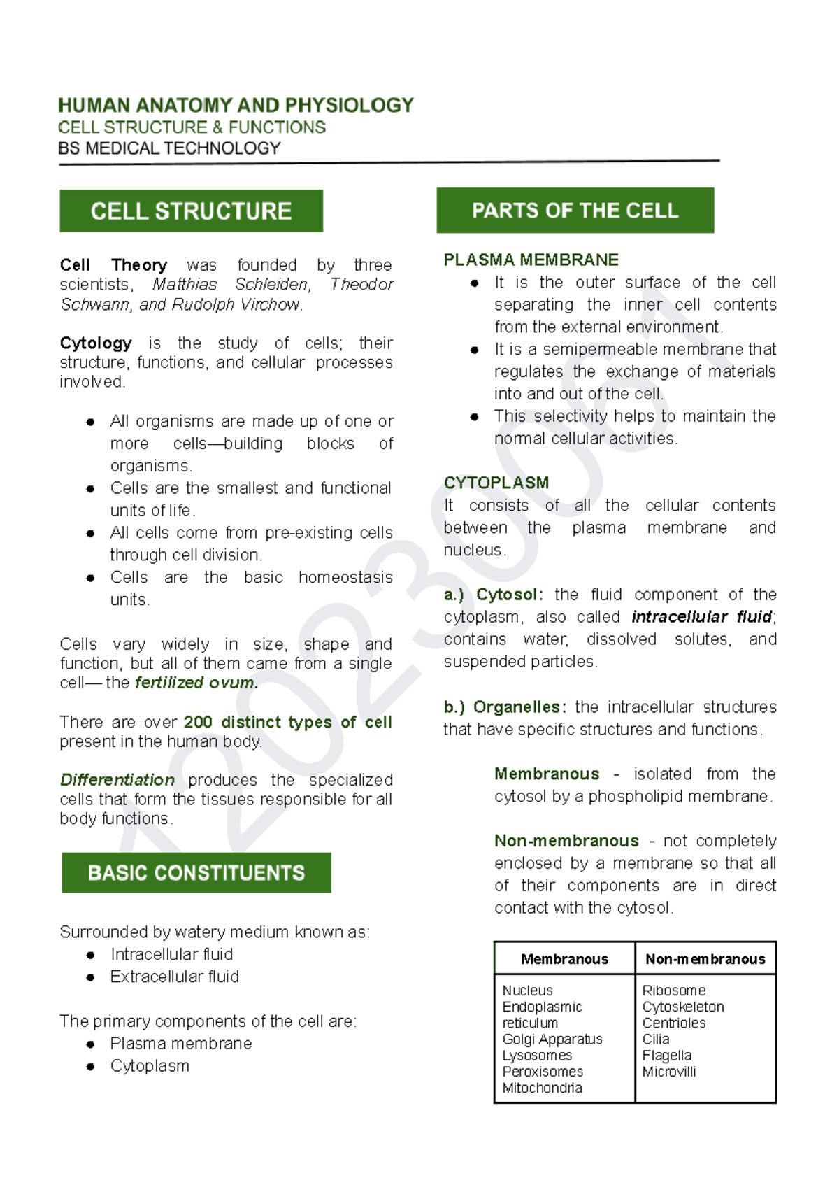 Anaphy CELL Structure - ... - 120230061 Cell Theory was founded by ...