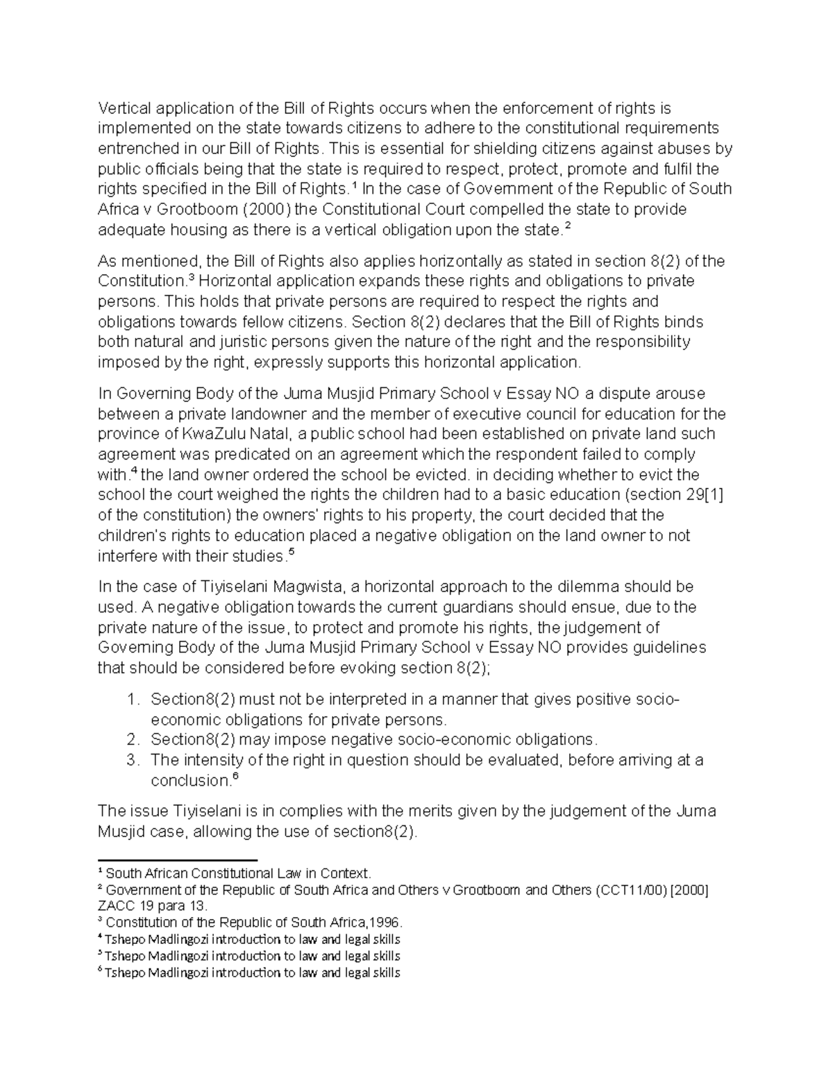 Vertical and Horizontal Application of the Bill of Rights (LAW 101 ...