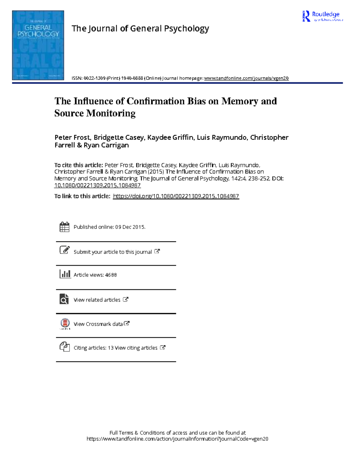 The Influence of Confirmation Bias on Memory & Source Monitoring (PSY ...