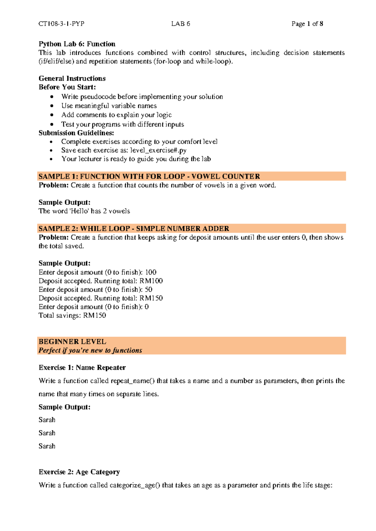 LAB 6: Python Functions and Control Structures Guide - Studocu