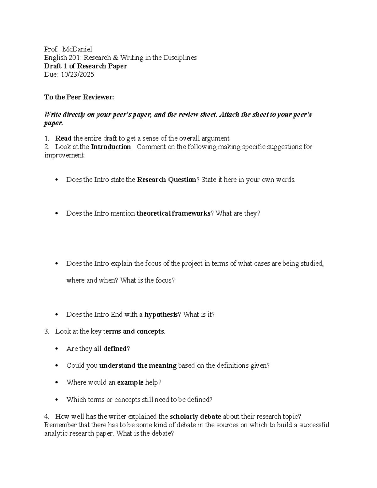 English 201: Peer Review Draft 1 for Research Writing Assignment - Studocu