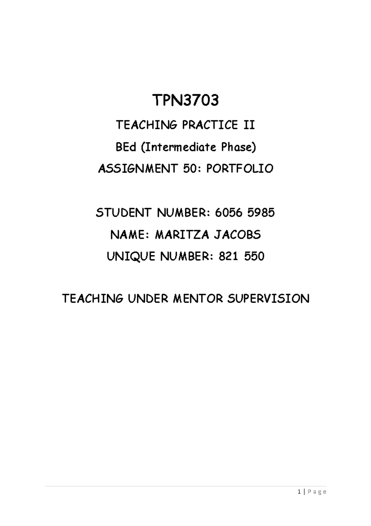 TPN3703 Portfolio - TPN TEACHING PRACTICE II BEd (Intermediate Phase ...