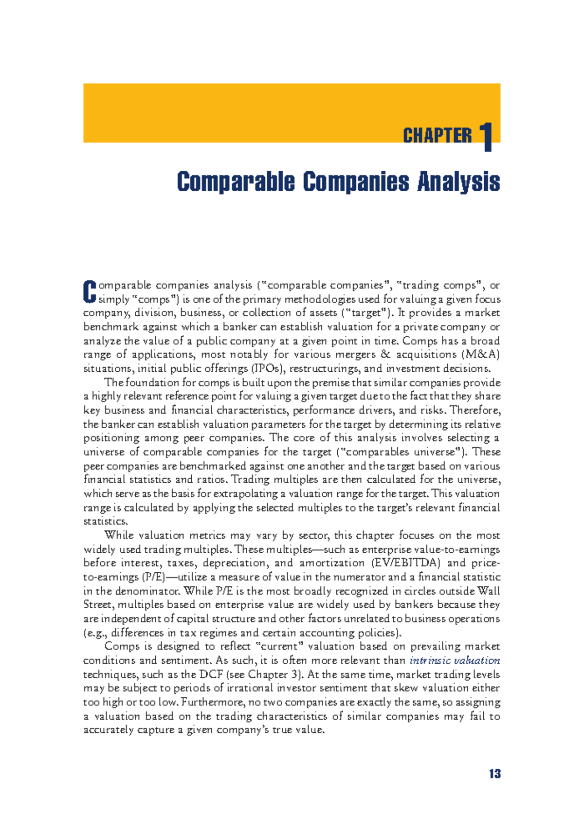 Chapter 1: Comparable Companies Analysis (Ch1 Comp Analysis Notes ...