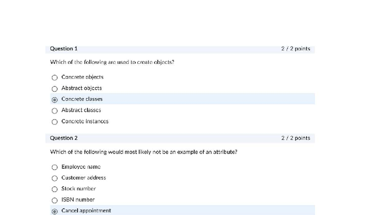 IT315 Module 5 Quiz: Object Creation and Class Attributes - Studocu