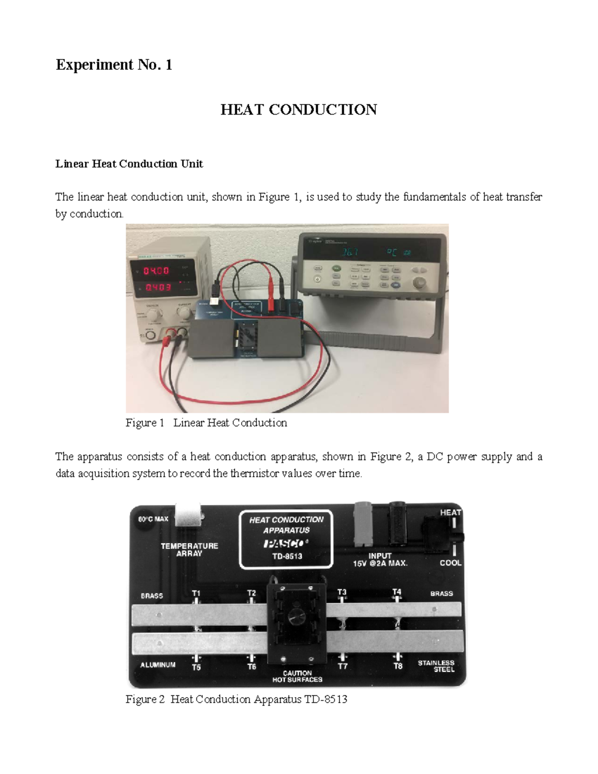 Experiment No. 1: Heat Conduction & Convection Fundamentals (ENGR 222 ...