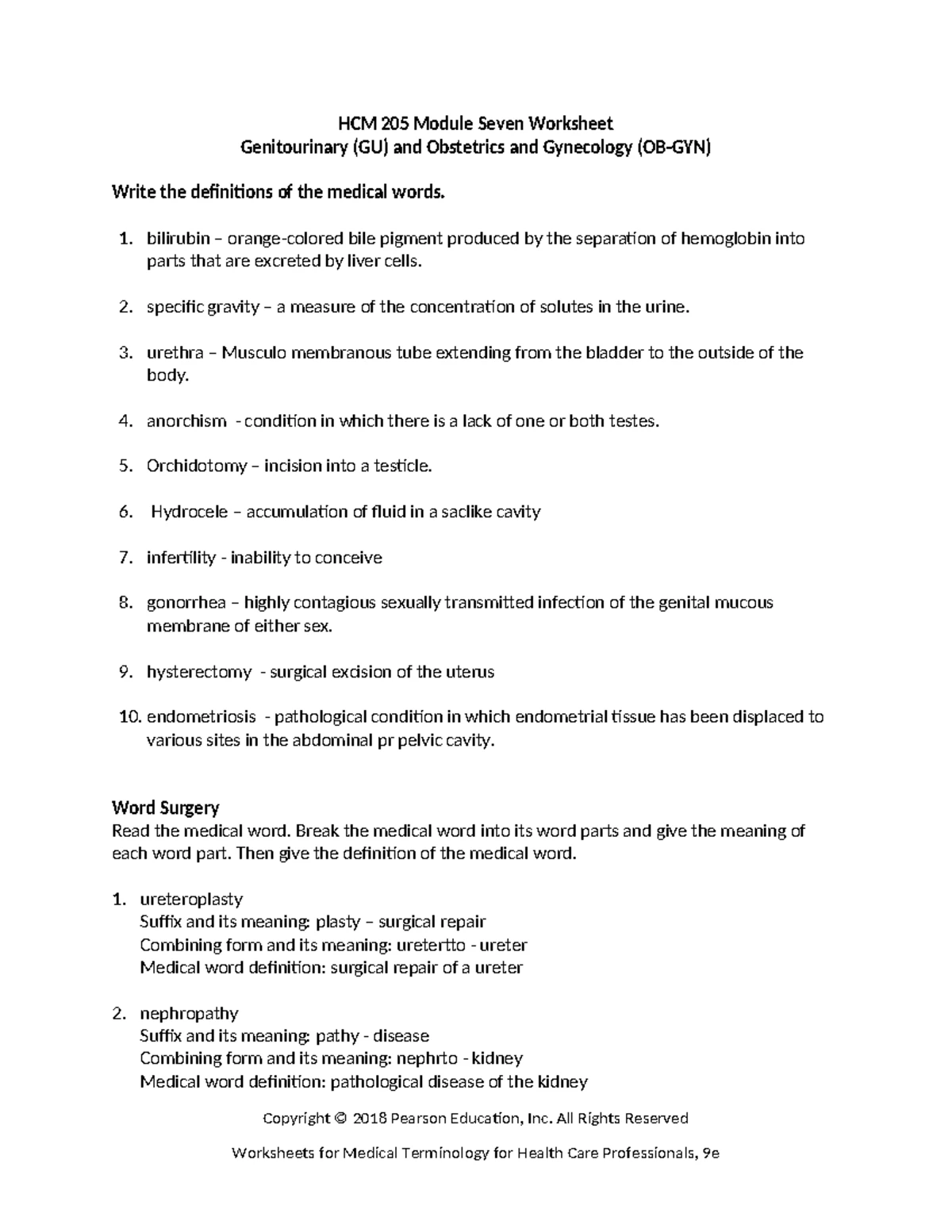 HCM 205 Module 3 Medical Terminology Worksheet & Definitions - Studocu