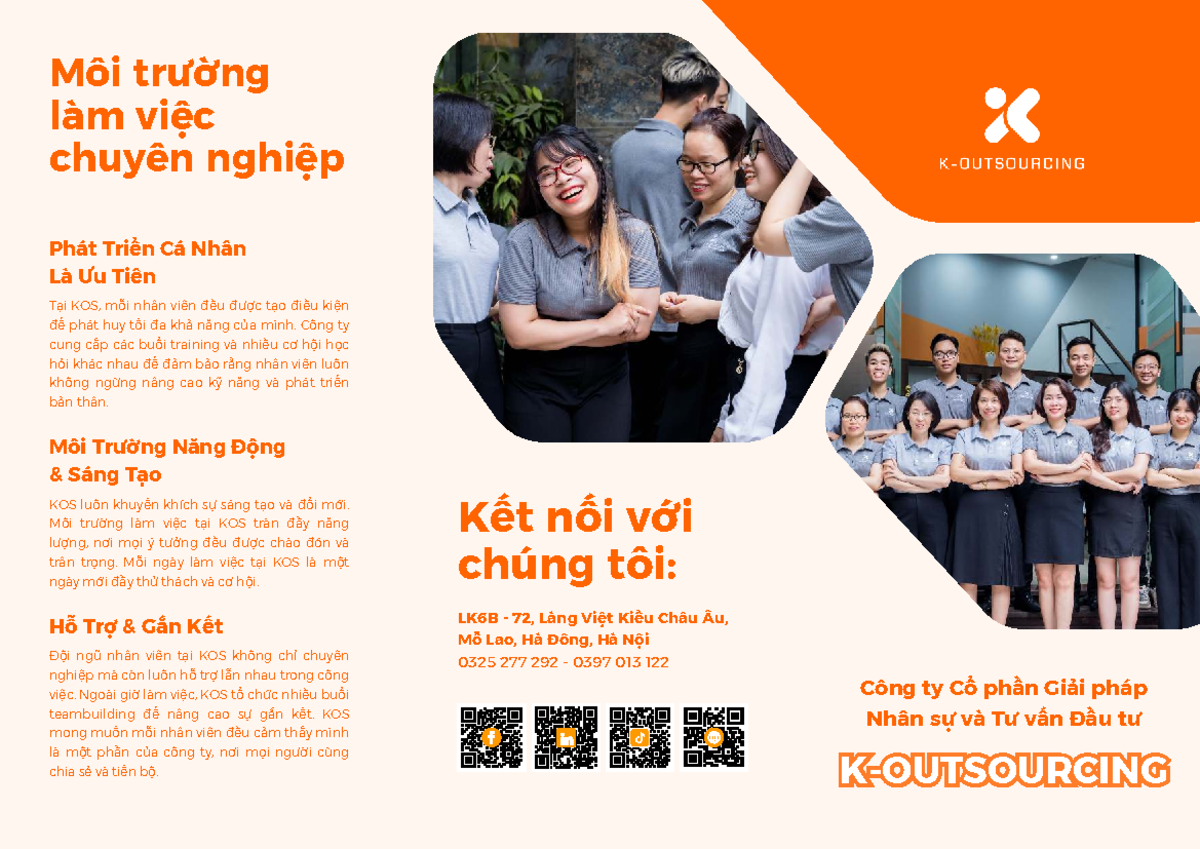 KOS Brochure: Môi Trường Làm Việc Chuyên Nghiệp & Phát Triển Cá Nhân - Studocu