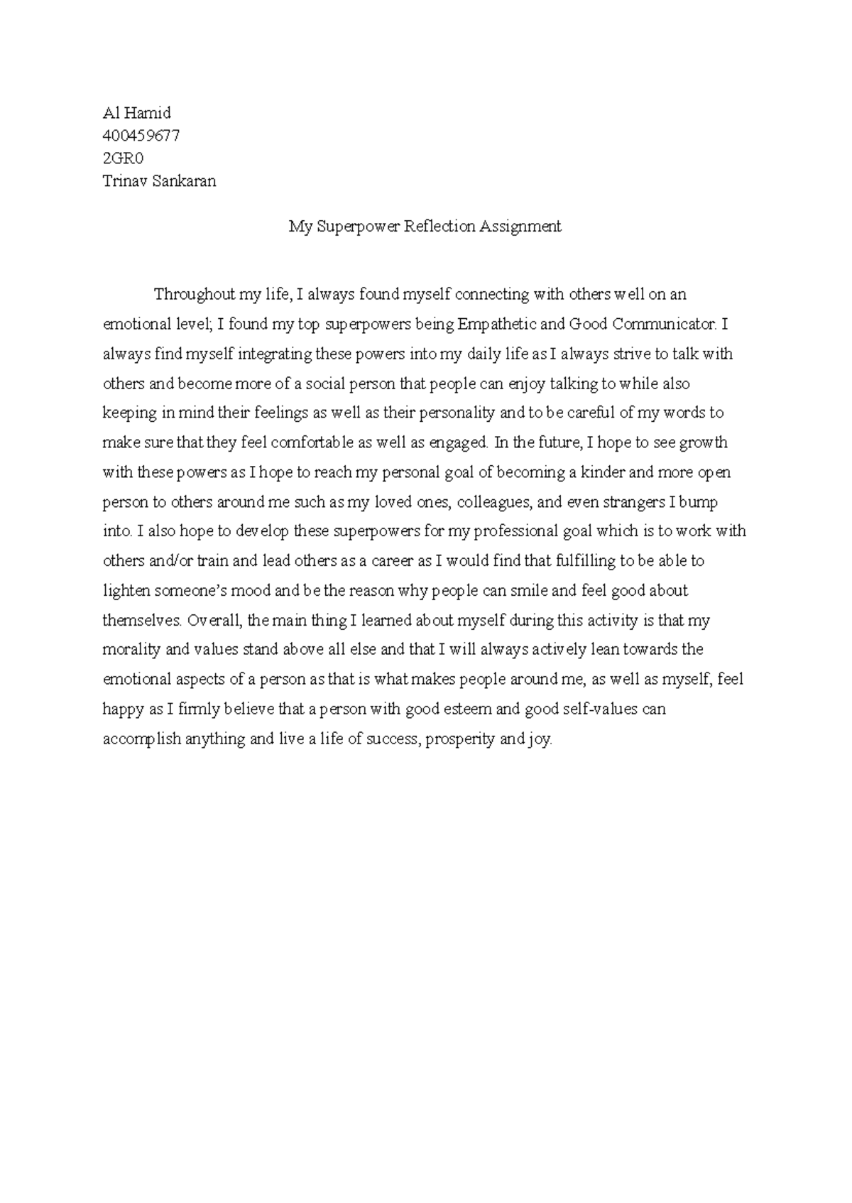 2GR0 - Reflection on My Superpowers and Personal Growth - Studocu