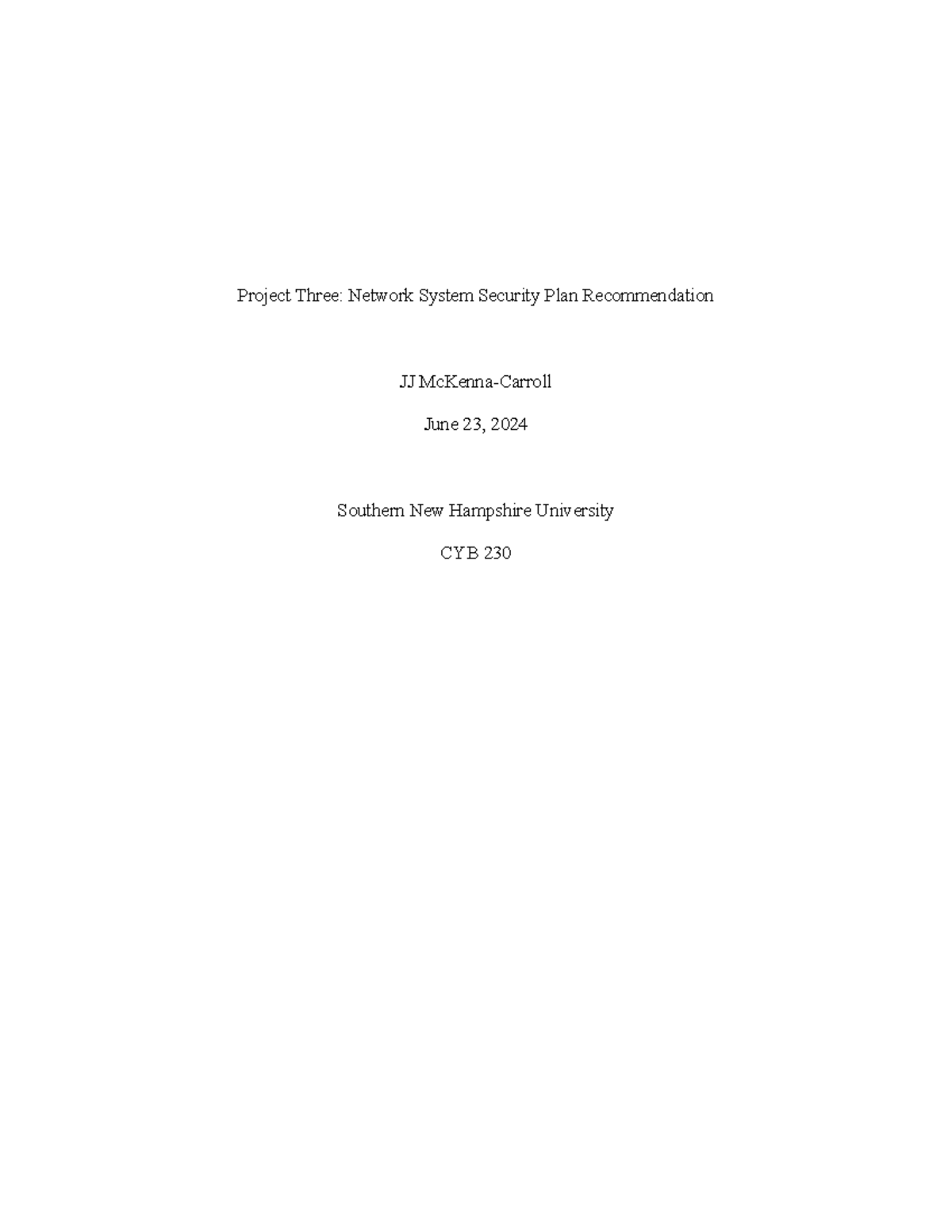 CYB 230 Project 3: Network Security Plan Recommendations - Studocu