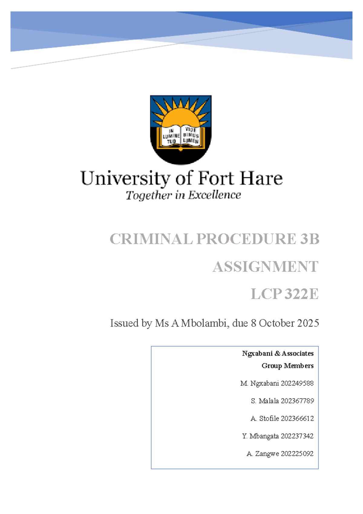 LCP 322E Criminal Procedure Assignment Cover Page References - Studocu
