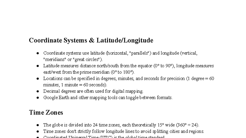 Chapter 3 Notes: Coordinate Systems, Time Zones, and Map Projections ...