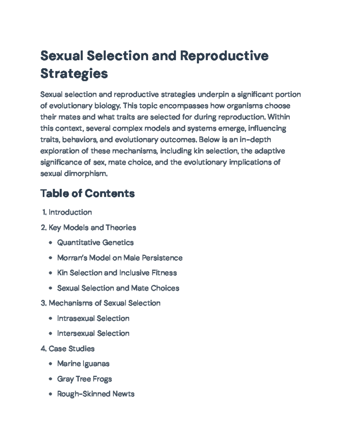 Sexual Selection and Reproductive Strategies: Evolutionary Insights - Sexual Selection and - Studocu
