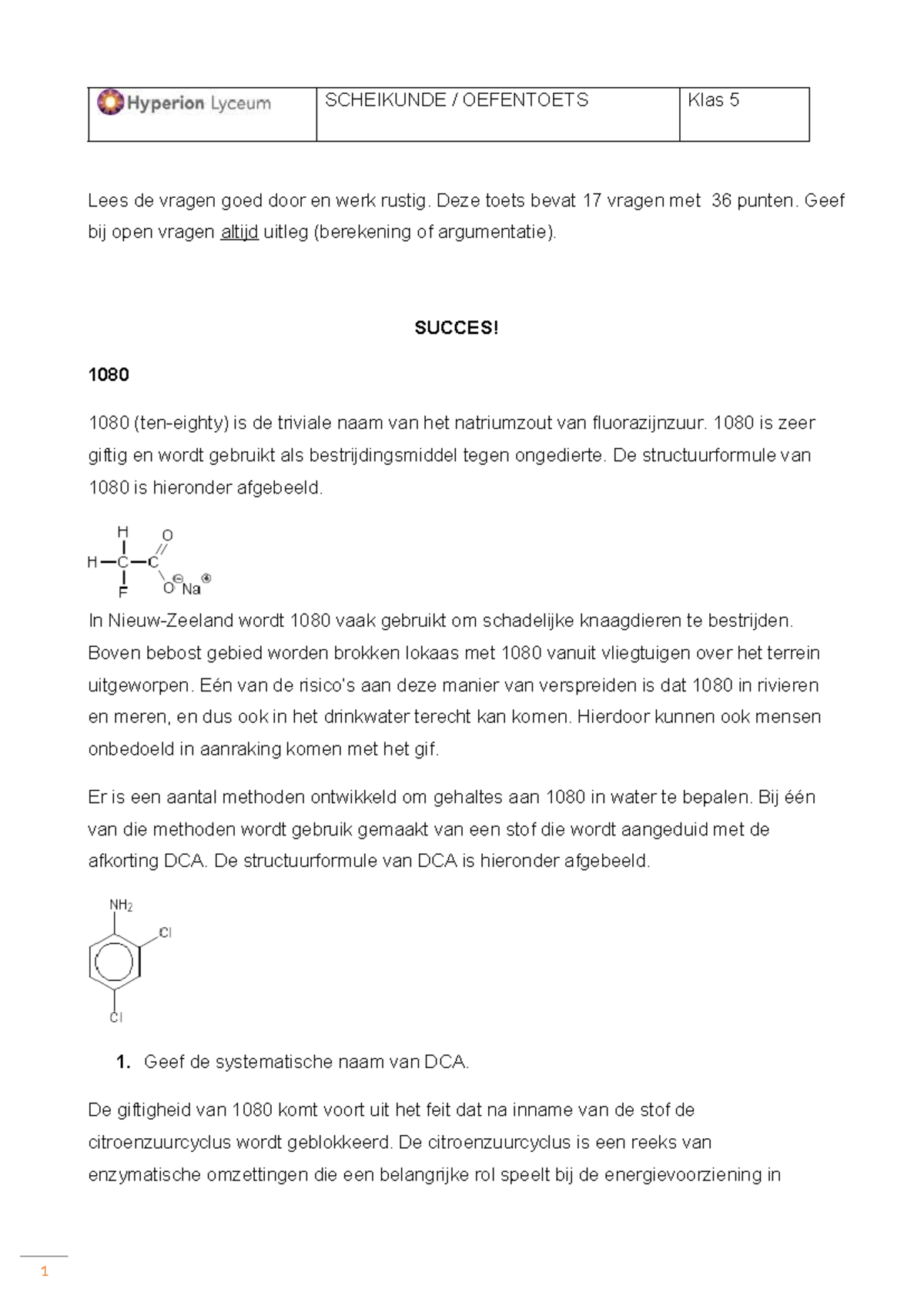 Scheikunde Oefentoets Klas 5 - Thema 1080 en Dextraan - Studeersnel