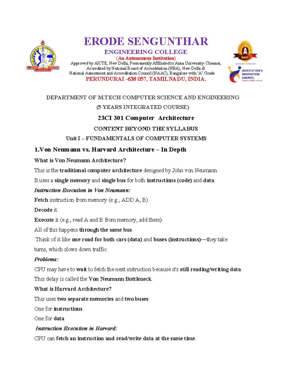 Content Beyond the Syllabus for 23CI 301: Computer Architecture - Studocu