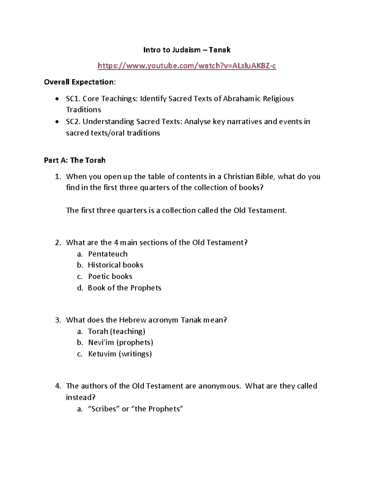 Understanding the Tanak: An Overview of the Torah and Nevi'im - Intro ...