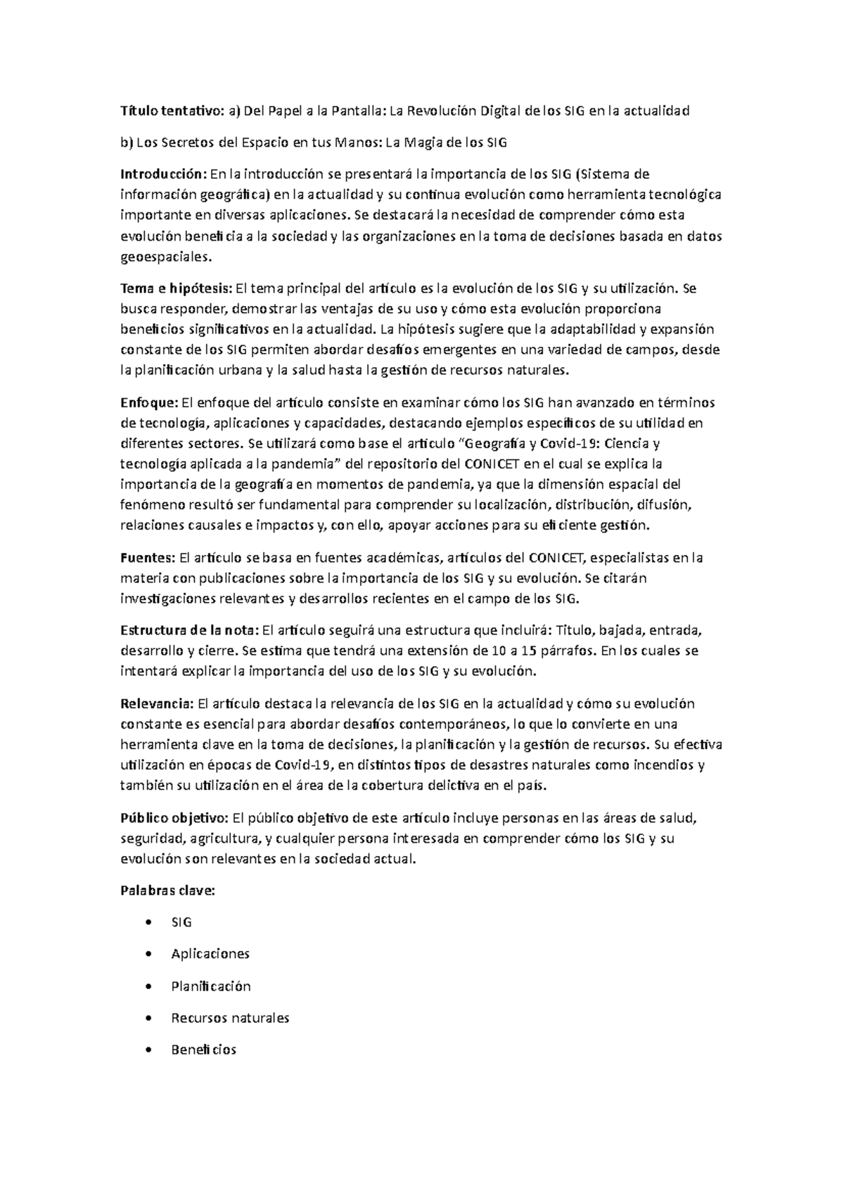 Sumario de Nota Evolucion de los SIG - Título tentativo: a) Del Papel a ...