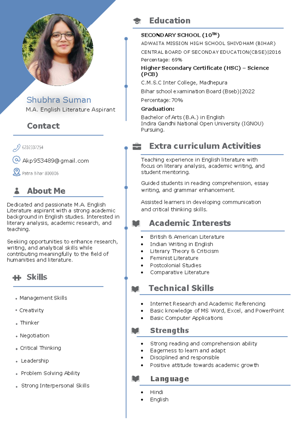 Resume of Shipu: M.A. English Literature Aspirant - UD-1 - Studocu
