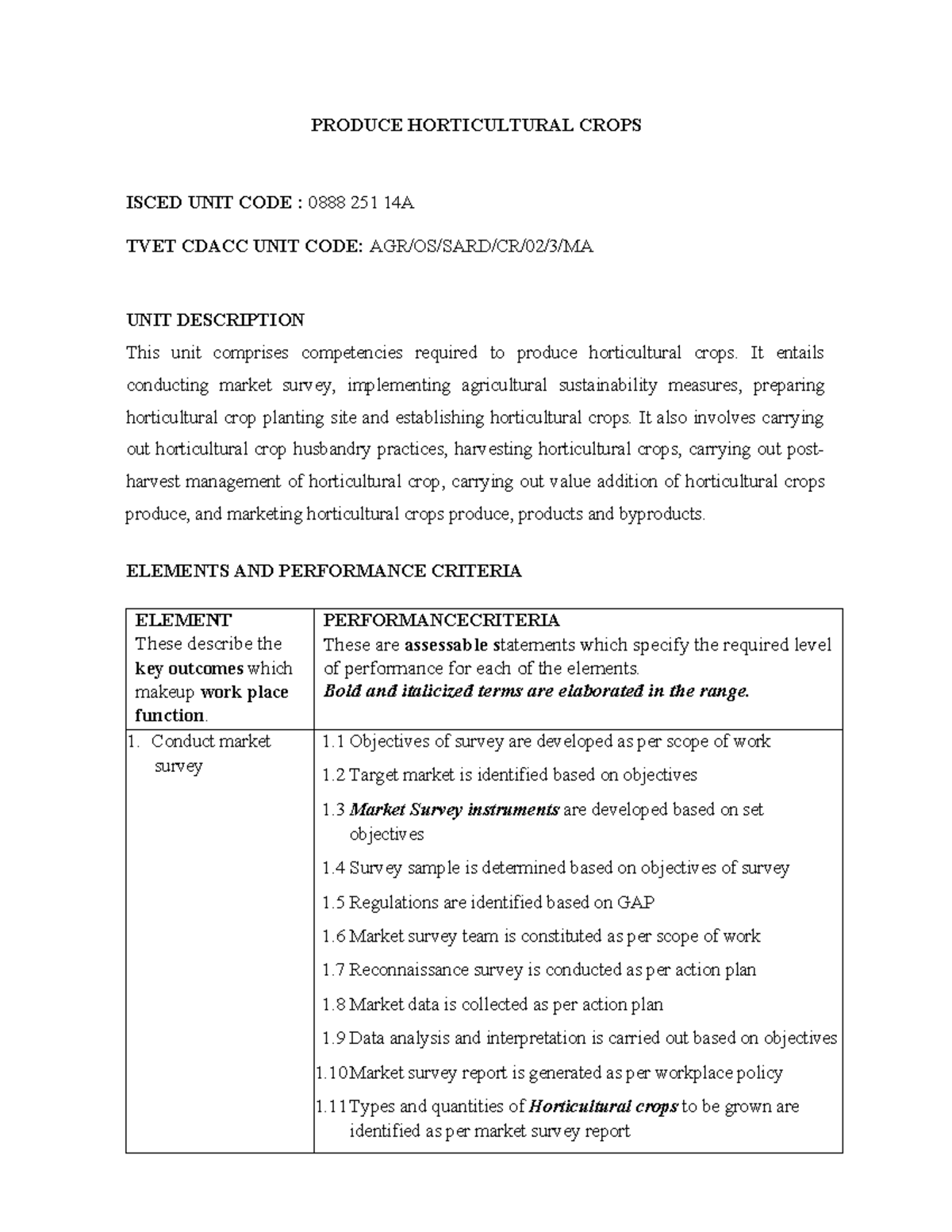 Horticultural Crops Production: ISCED 251 14A TVET CDACC Guide - Studocu