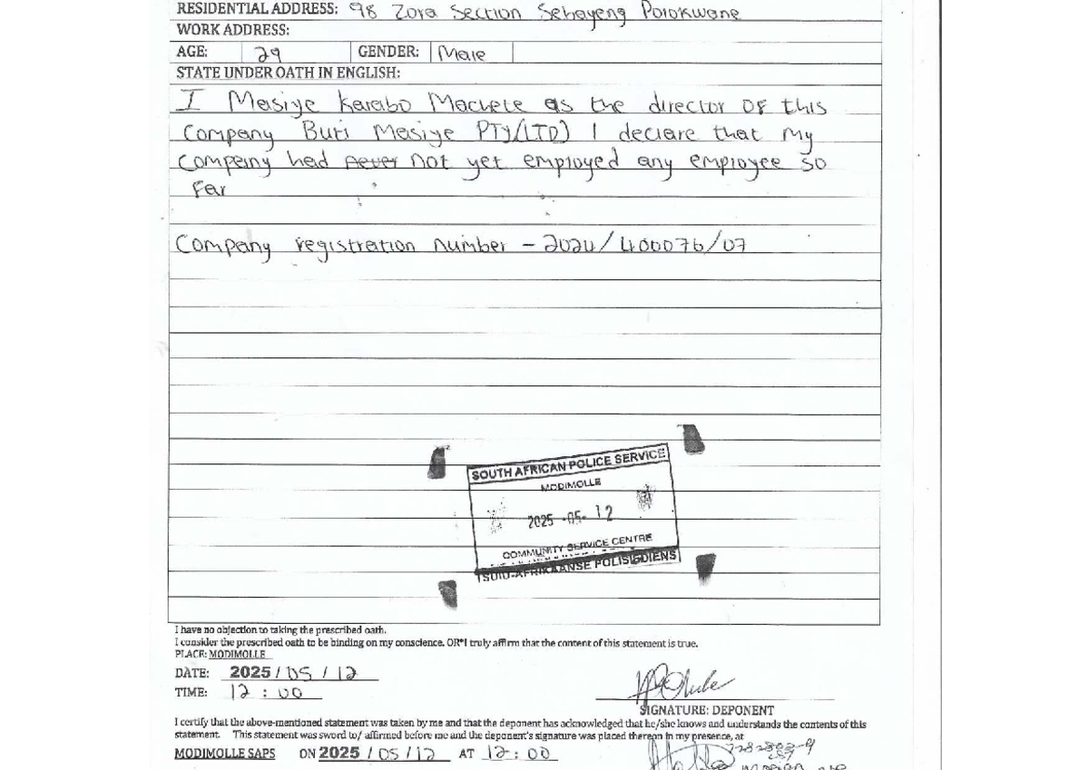 Affidavit Summary: Masiye Karabo Machete - Buti Masiye PTY, LTD - Studocu