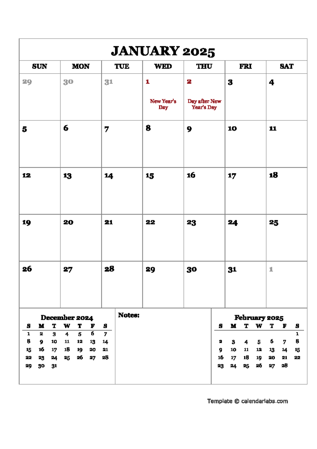 Calendar template for 2025: January to December notes - Studocu