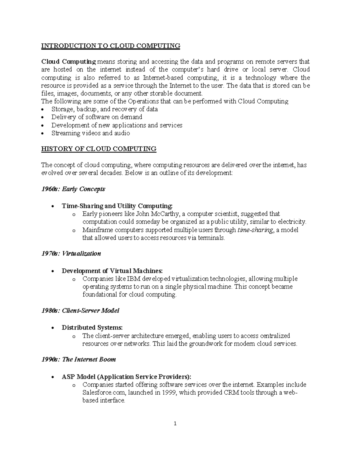 CC UNIT1 NEW - CLOUD COMPUTING UNIT -1 NOTES - INTRODUCTION TO CLOUD ...