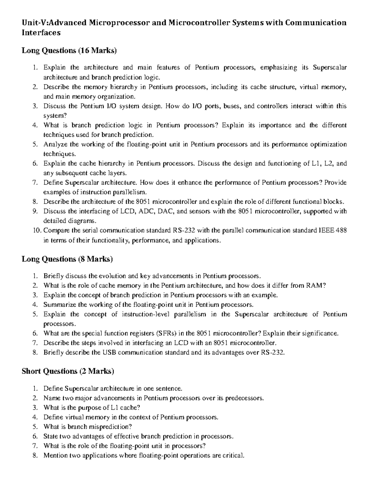 Probable Questions UNIT-V AMM - Unit-V:Advanced Microprocessor and Microcontroller Systems with ...