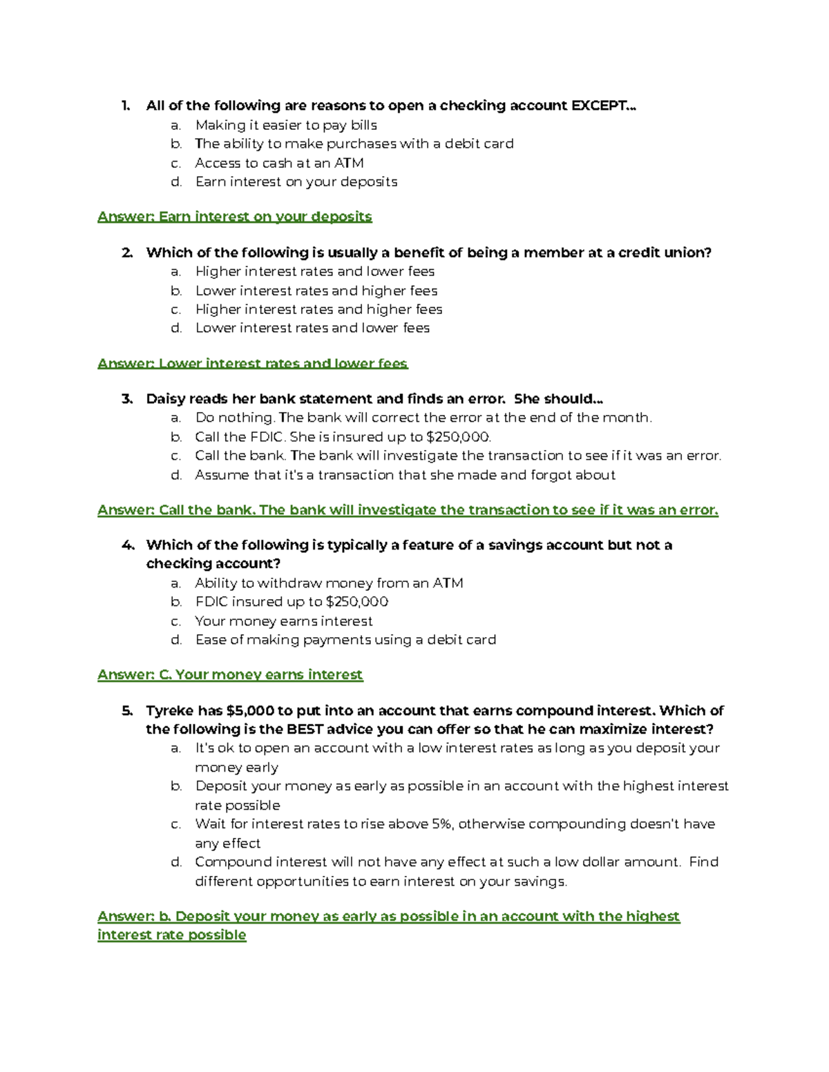 Exit Ticket Questions: Understanding Banking Basics and Benefits - Studocu