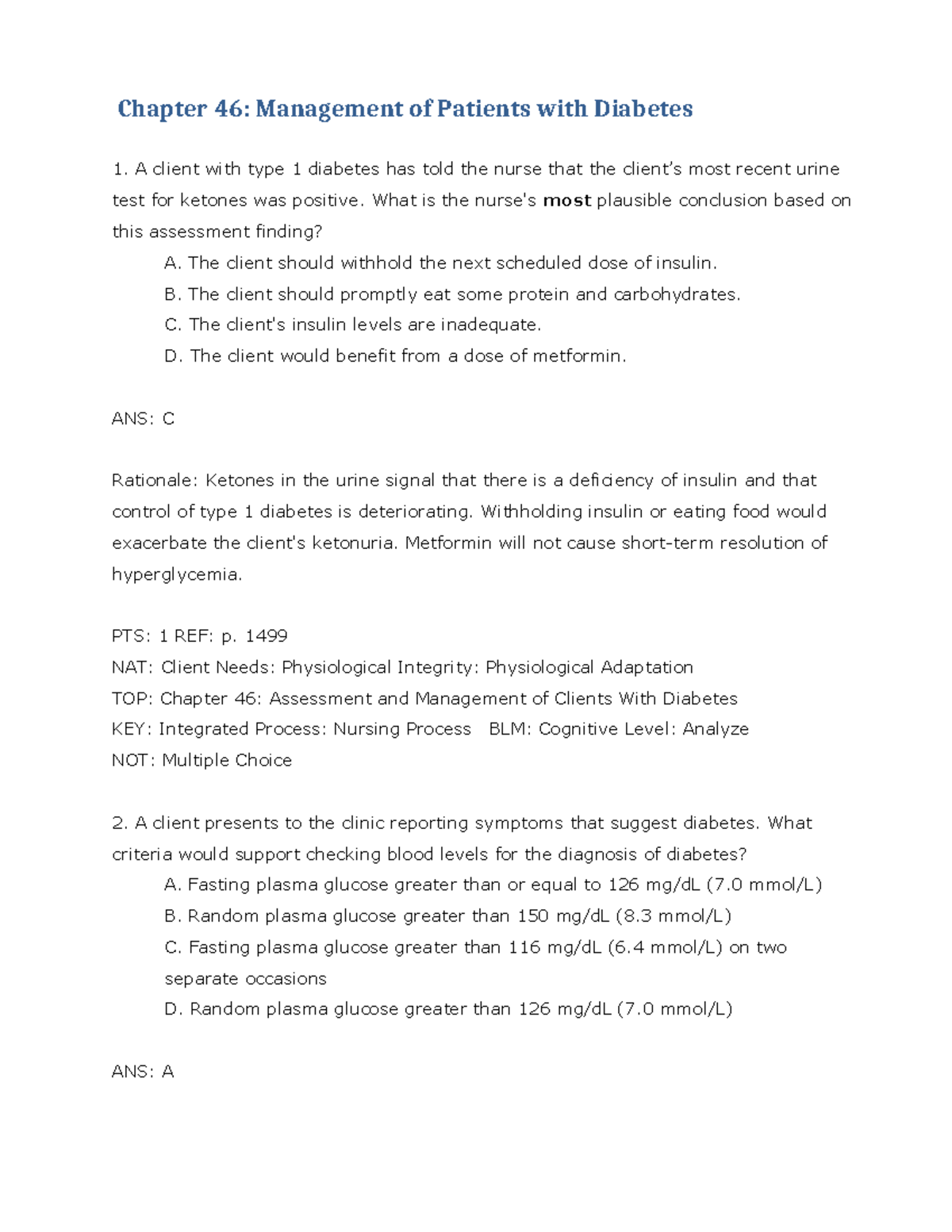 Diabetes - Chapter 46: Comprehensive Assessment & Management Strategies ...