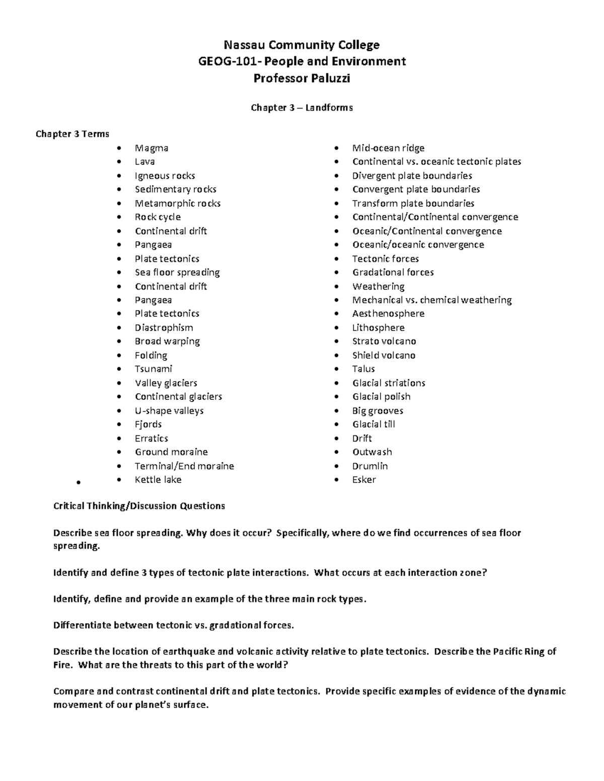 GEOG-101 Chapter 3 – Landforms Lecture Notes - Studocu