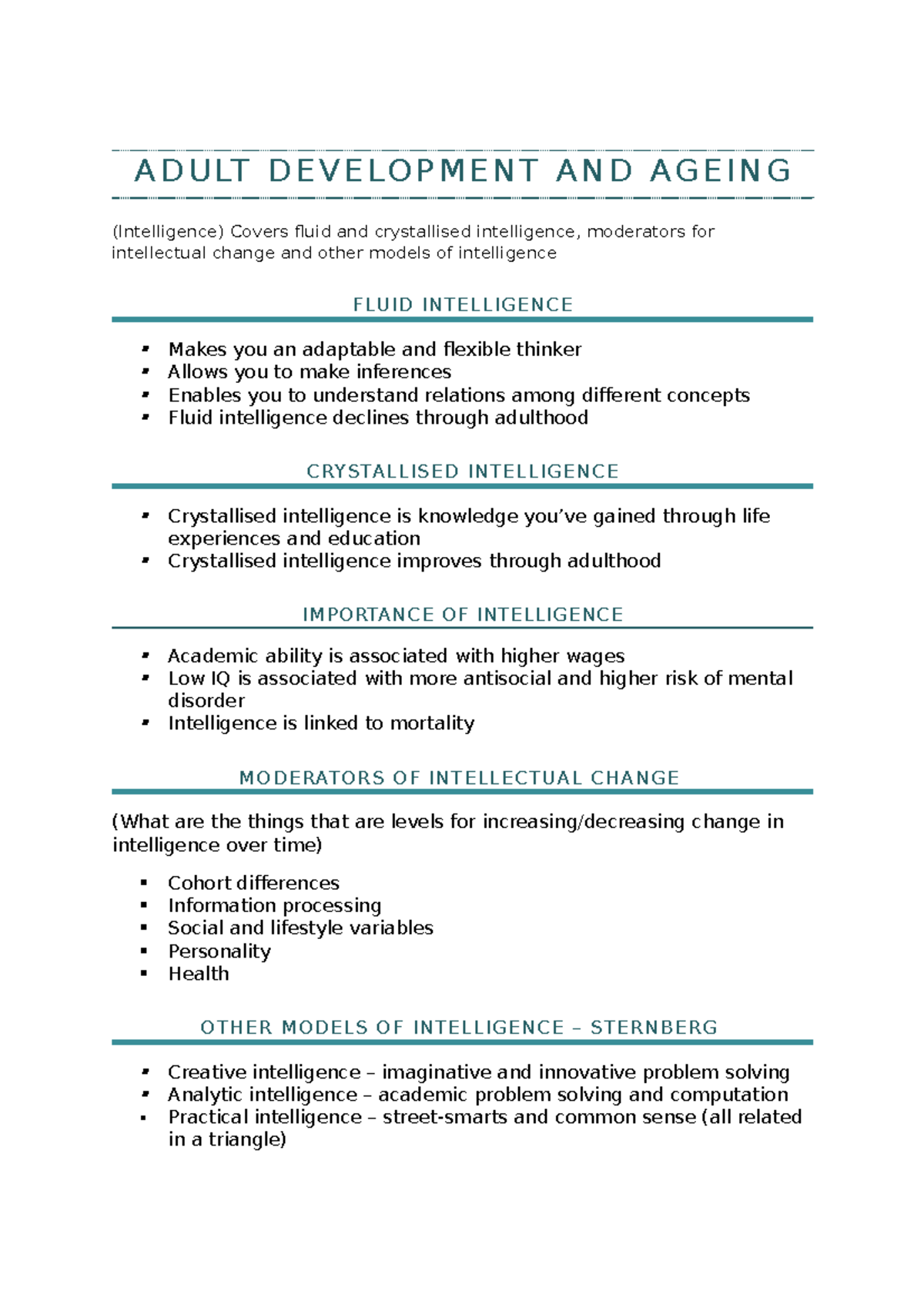 Adult Development and Ageing 8 - A D U LT D E V E LO P M E N T A N D A ...