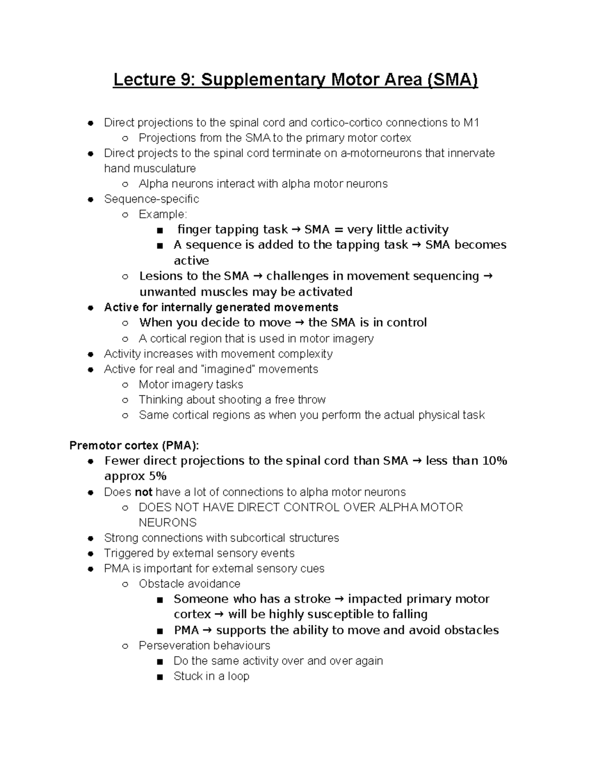 Lecture 9-10: Supplementary Motor Area (SMA) & Cerebral Asymmetries ...