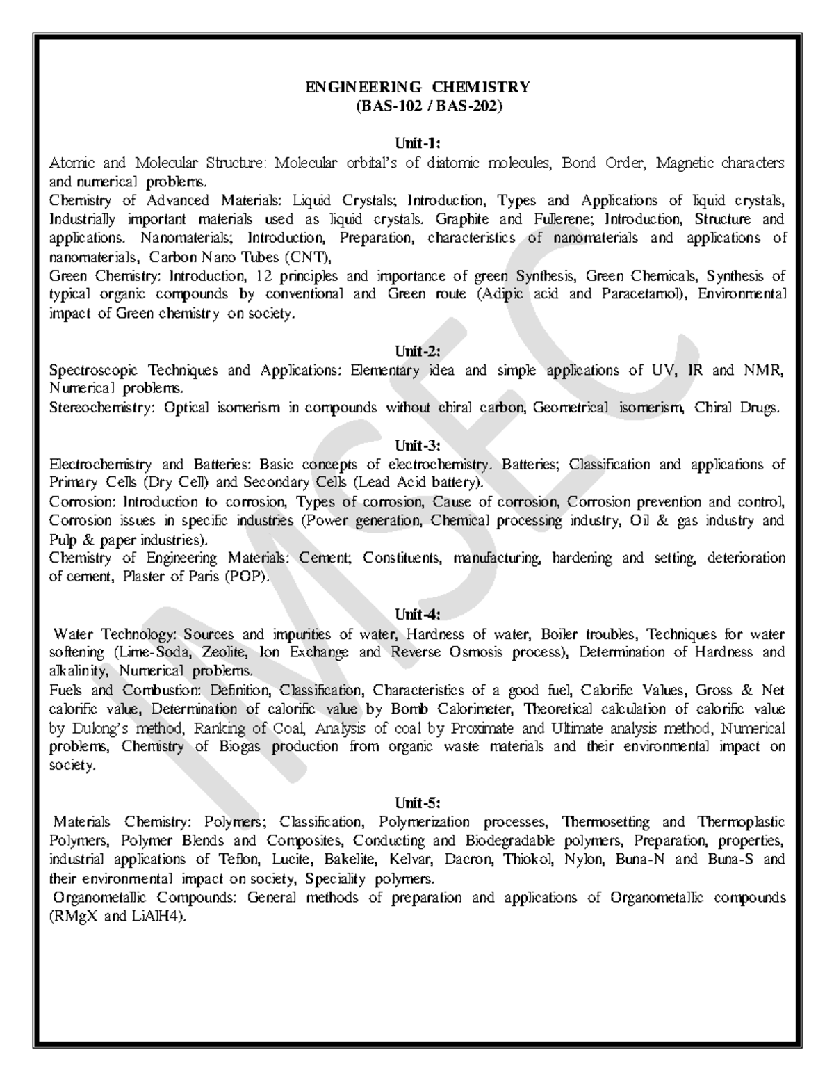 New Engg. Chemistry Unit 1: Atomic Structure, Materials & Green ...