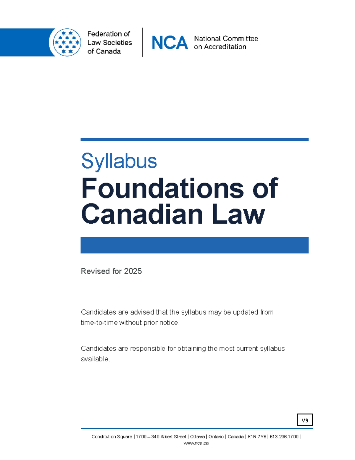 NCA 03 - Syllabus for Foundations of Canadian Law (Revised 2025) - Studocu