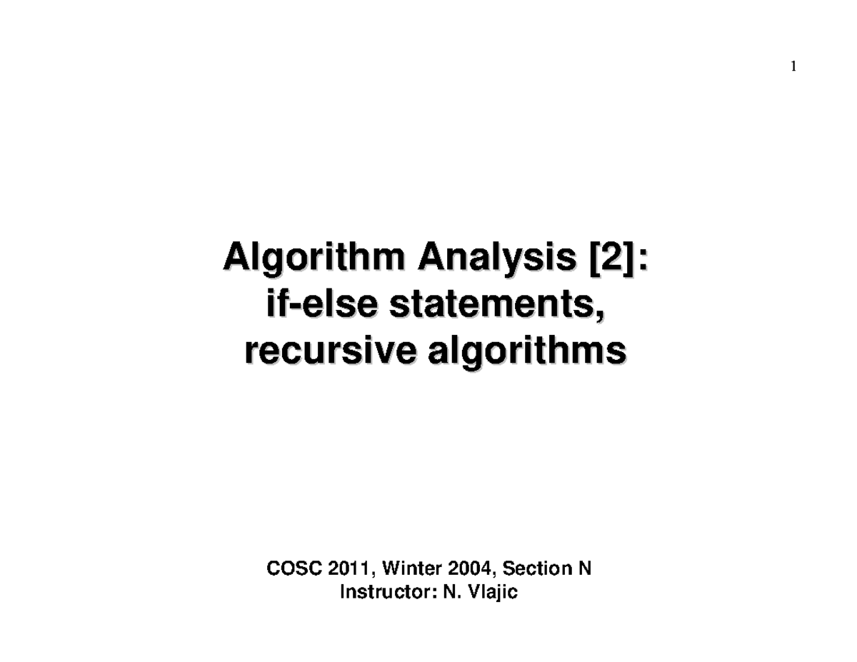 Dat Str 011 Algorithm Analysis Continued - Algorithm Analysis [2 ...