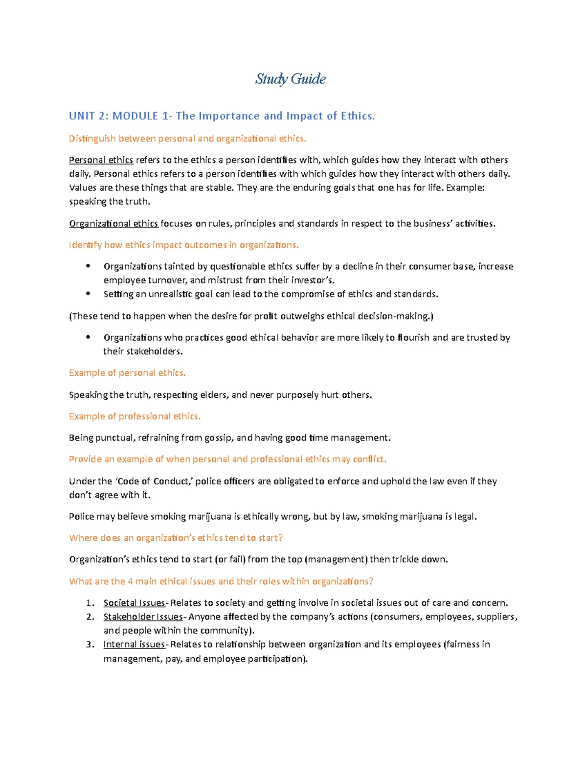 Notes Unit 2 MOD 1 - d072 - STUDY GUIDE: Lesson 1: Personal versus ...