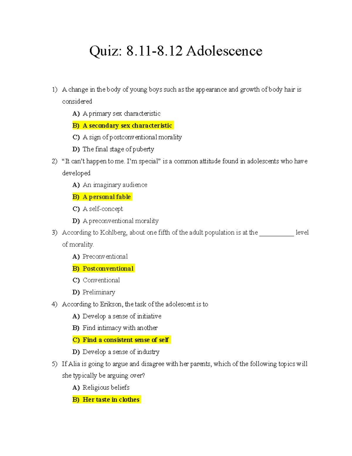 Quiz 8.11-8.12: Understanding Adolescence Development Concepts - Studocu